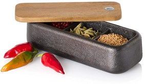 AdHoc Zásobník na koření Spice box Potta litinový s dřevěným víkem délka 17cm