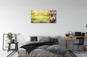 Obrazy na plátně Basket vejce květina louka 100x50 cm