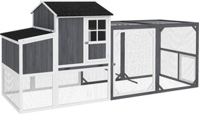 PawHut kurník pro slepice, 236,5 x 91 x 114 cm, výběh pro slepice s hnízdem, venkovní výběh, dřevěný kurník se 2 hřady, voděodolný nátěr, pro 3-4 sle…