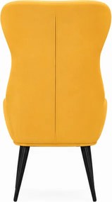 relaxační křeslo, odpočinkové, dřevo/kov/textil, 96x68x79 cm, nohy černé/hořčicově žlutá, Dekorino KR20260061