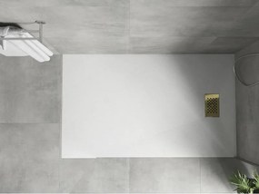 Mexen Hugo, obdélníková sprchová vanička SMC 150 x 80 cm, bílá, zlatá krytka, 42108015-G