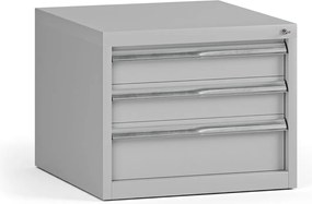 Závěsný dílenský box na nářadí G345 k pracovním stolům do dílny, 3 zásuvky, 565 x 580 x 450 mm, šedá