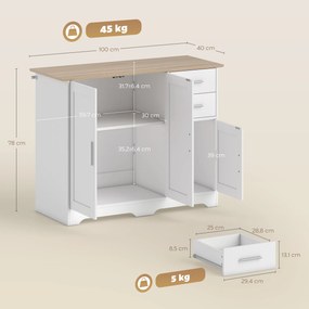 HOMCOM Moderní dřevěná komoda s 2 zásuvkami a 2 skříňkami, 100x40x78 cm, bílá a vzhled dřeva
