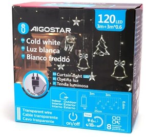Aigostar - LED Ven. ván. řetěz 120xLED/6W/230V/8 funkcí 3x0,6m IP44 stud bílá+DO