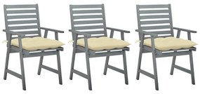 Zahradní jídelní židle s poduškami 3 ks masivní akáciové dřevo,  3064445