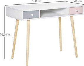 Dětský stůl HOMCOM s 1 otevřenou přihrádkou a 2 šuplíky v severském stylu pro studijní místnost, vstup a ložnici 100x48x76,5 cm v multicolor provedení