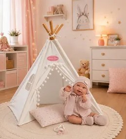 ANTONIO JUAN 92501 Teepee stan pro panenku bílá / textilní / dřevěná k