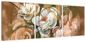 Obraz - Malovaná kytice květin (s hodinami) (90x30 cm)