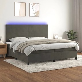 Box spring postel s matrací a LED tmavě šedá 200x200 cm samet,  3136024