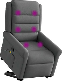 Zvedací masážní polohovací křeslo tmavě šedé textil 3303325