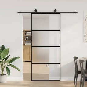 Posuvné dveře se sadou kování černé 90x205 cm Tvrzené sklo 3375830