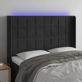 Čelo postele s LED černé 147 x 16 x 118/128 cm samet 3124098
