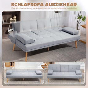 HOMCOM Rozkládací pohovka Pohodlná rozkládací pohovka, 3místná, rozkládací pohovka, povlečení, světle šedá, 181x77x72cm| Aosom