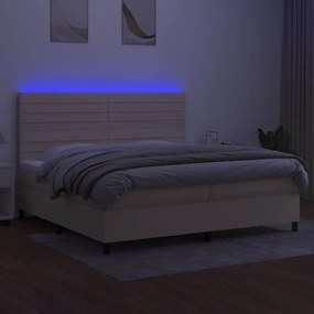 Box spring postel s matrací a LED krémová 200x200 cm textil 3134986