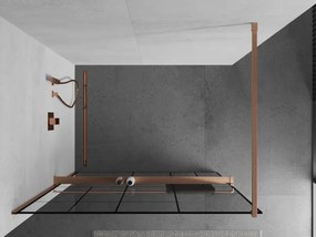 Mexen Kioto+, sprchová zástěna Walk-In s poličkou a věšákem 100 x 200 cm, 8mm čiré sklo černý vzor, ​​měděný matný profil, 800-100-121-65-78