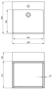Deante Temisto, umyvadlo na desku 50x50 cm + závěsná konzola, bílá-černá, CDTW6U5S