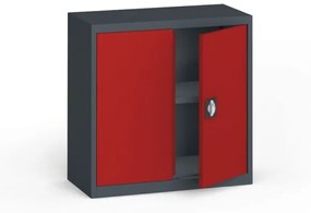 Plechová policová skříň na nářadí KOVONA, 800 x 800 x 400 mm, 1 police, antracit/červená