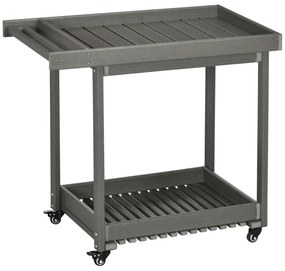 Outsunny servírovací vozík na grilování s držákem na ručníky 87x50x80cm, zahradní vozík se 2 policemi, venkovní multifunkční stůl | Aosom.de