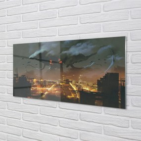 Obraz na skle Město v noci kouř monster 140x70 cm