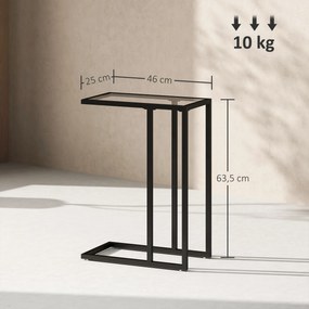 HOMCOM C-štvrcový konferenční stolek se skleněným vrchem, ocelový rám, konferenční stolek do obývacího pokoje, ložnice, 46 x 25 x 63,5 cm, Dub
