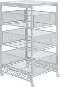HOMCOM Úložný vozík s koly 3-patrový skladovací vozík se 3 košíkovými zásuvkami do obývacího pokoje, jídelny, kuchyně, koupelny 34x29,5x57,5 cm Bílá |
