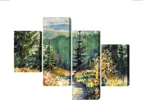 Vícedílný obraz Lesní Krajina Malovaná Vodovými Barvami Nedostatek Nedostatek Plátno Canvas 120x75