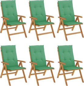 Skládací polohovací křesla s polštáři, 6 ks, masivní teak 3196498