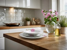 Porcelánová jídelní sada LEA Mallow 18 ks bílá/růžová