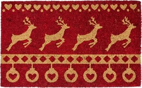 Červená kokosová rohožka s jeleny Nordic Christmas New - 75*45*1 cm