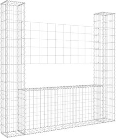 Gabionový koš ve tvaru U se 2 sloupky železo 140 x 20 x 150 cm 151282