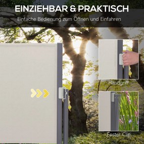 Boční markýza Outsunny výsuvná 300x100cm zahradní markýza s ochranou proti UV záření a větrnou clonou z polyesteru ve světle šedé barvě |