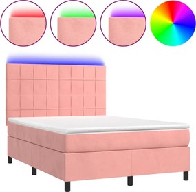Box spring postel s matrací a LED růžová 140x200 cm samet 3136130