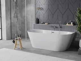 Mexen Oval Slim, volně stojící vana ke stěně 170 x 80 cm, bílá lesklá, chromový přepad, 52661708000-01