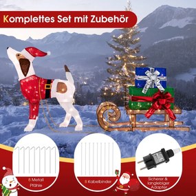 Costway Pes se sáněmi a dárkové krabičky Vánoční dekorace s 170 Teplými LED