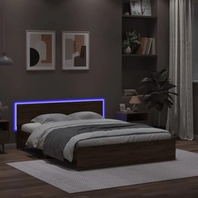 vidaXL Rám postele s čelem a LED osvětlením hnědý dub 160 x 200 cm