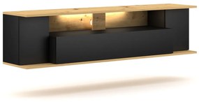 Závěsný TV stolek ROB 160 cm s LED osvětlením dub artisan/černý