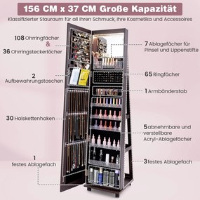 Costway Uzamykatelná šperkovnice s integrovaným make-up zrcadlem