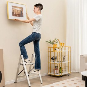 Costway Schůdkový žebřík 2 stupňový hliníkový skládací žebřík do 150 kg, stříbro