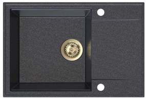 Sink Quality Sink55, kuchyňský granitový dřez 680x460x215 mm + zlatý sifon, černá skvrnitá, SKQ-SINK.B.1KDO.XG