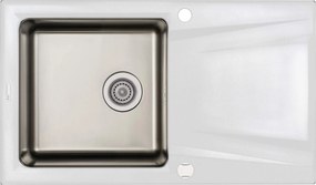 Deante Prime, granitově-nerezový dřez 860x500x220 mm, 3,5" + prostorově úsporný sifon, 1-komorový, bílá, ZSR_A113
