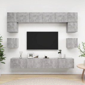 8dílný set TV skříněk betonově šedý kompozitní dřevo 3079112