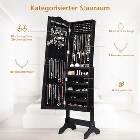 Costway Uzamykatelná skříňka na šperky s nastavitelným úhlem a zrcadlovým