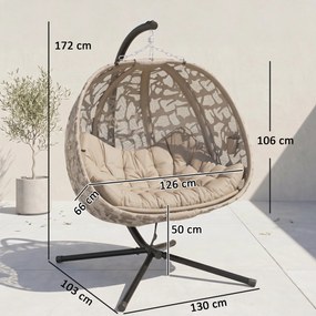 Závěsné křeslo Outsunny 2místné závěsné křeslo s polštářem skládací závěsná houpačka do 240 kg polyester ocel písková barva