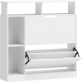 HOMCOM úzká skříňka na boty se 2 sklápěcími zásuvkami, otevřenými přihrádkami a nastavitelnou policí, 89 × 25 × 92 cm, bílá