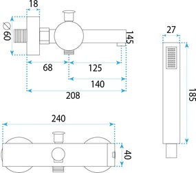 Rea Pixel, vanová baterie s ruční sprchovou soupravou, černá matná, REA-B4523