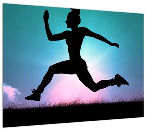 Skleněný obraz skákající siluety ženy (70x50 cm)