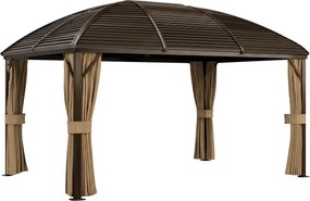 Zahradní altán 4×3 m s pevnou střechou, hliníkový pavillon, moskytiéra, bočnice, voděodolný, hnědý