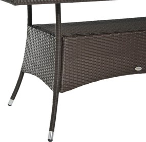 Outsunny jídelní stůl zahradní stůl polyratanový skleněný stůl 150x85x74cm, bezpečnostní sklo hnědočerné, ideální pro zahradu a terasu |