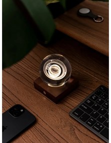 Tmavě hnědá LED stmívatelná stolní lampa z ořechového dřeva se skleněným stínidlem (výška 12 cm) Amber – Gingko