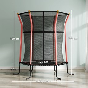 HOMCOM dětská trampolína Ø163,5 cm, vnitřní trampolína s ochrannou sítí, kryt okraje gumovým lanem, dětská trampolína do 50 kg, pro děti 3-10 let čer…